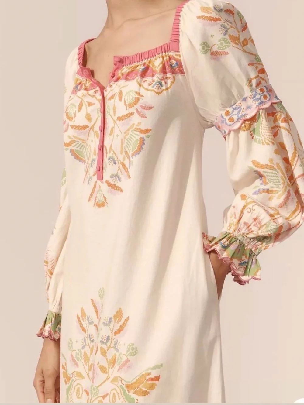 FARM Rio | Dresses | Farm Rio X Anthro Linen Blend Maxi Dress Cream ...